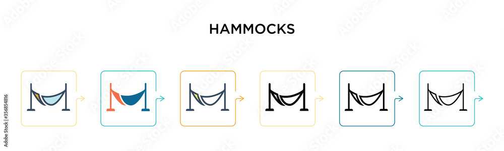 Hammocks vector icon in 6 different modern styles. Black, two colored ...