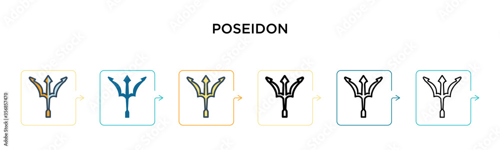 Poseidon vector icon in 6 different modern styles. Black, two colored poseidon icons designed in ...