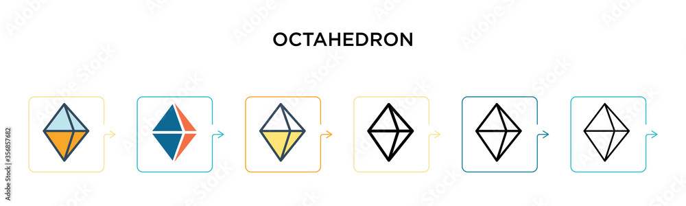 Octahedron vector icon in 6 different modern styles. Black, two colored ...