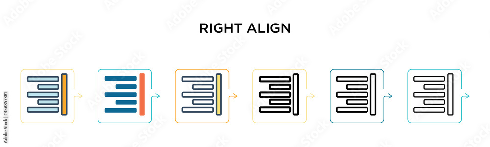 Right align vector icon in 6 different modern styles. Black, two ...