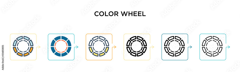 Color wheel vector icon in 6 different modern styles. Black, two ...