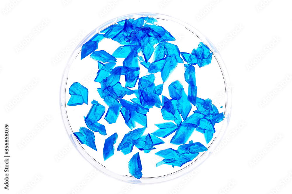 Beautiful crystals of Copper Sulphate shown in close-up and isolated ...