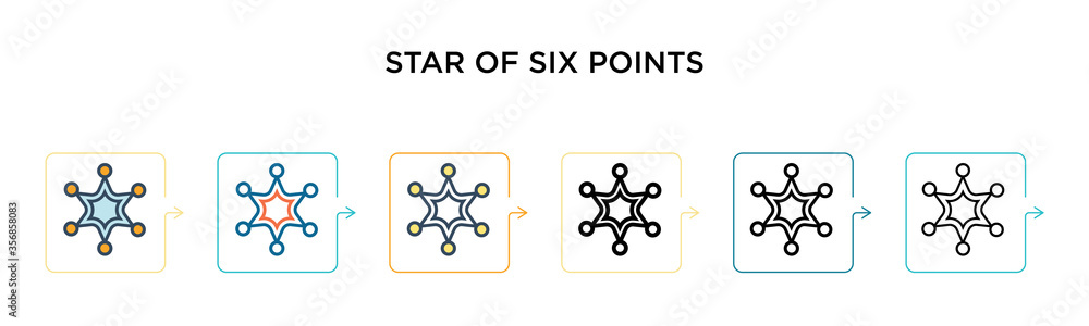 Star of six points vector icon in 6 different modern styles. Black, two ...
