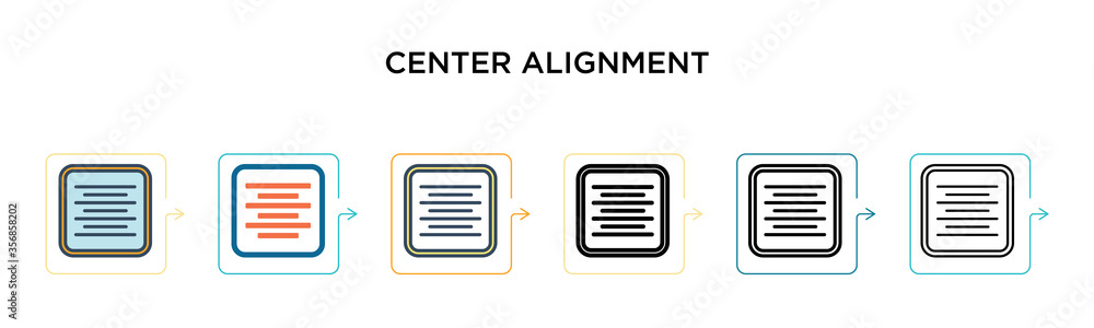 Center alignment vector icon in 6 different modern styles. Black, two ...
