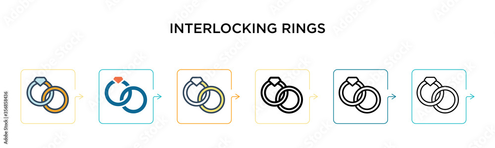 Interlocking rings vector icon in 6 different modern styles. Black, two ...