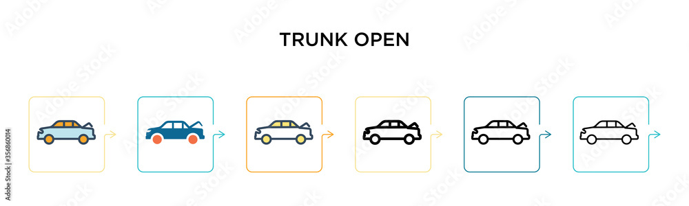 Trunk open vector icon in 6 different modern styles. Black, two colored ...