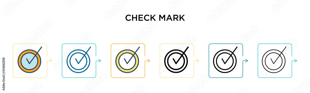 Check mark vector icon in 6 different modern styles. Black, two colored ...