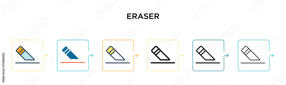 Eraser vector icon in 6 different modern styles. Black, two colored ...