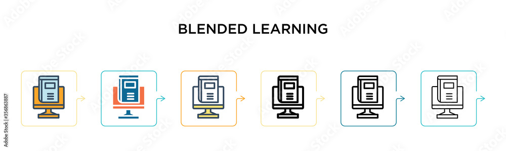 Blended learning vector icon in 6 different modern styles. Black, two ...