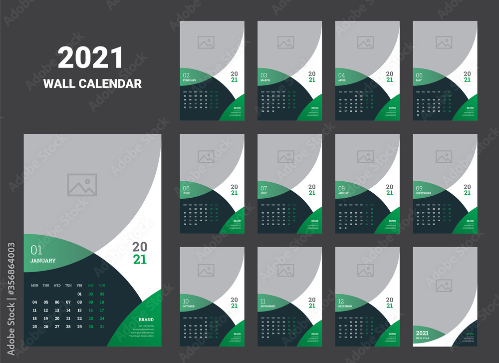 Calendar planner template for 2021 year. Stationery Design. Week starts ...