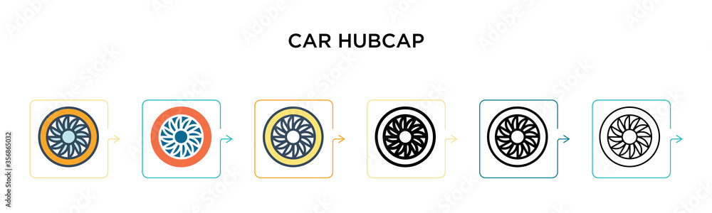 Car hubcap vector icon in 6 different modern styles. Black, two colored ...