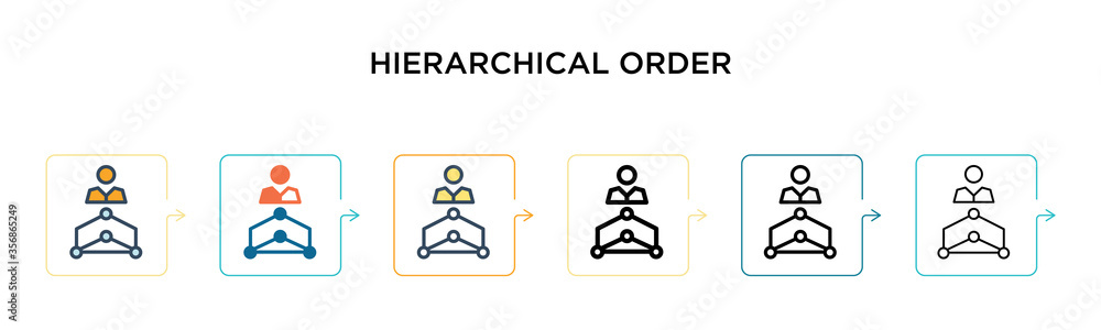 Hierarchical order vector icon in 6 different modern styles. Black, two ...