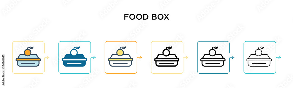 Food box vector icon in 6 different modern styles. Black, two colored ...