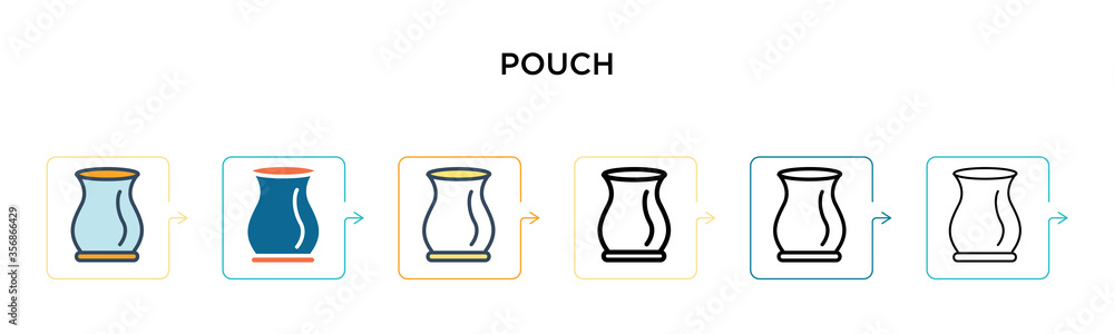 Pouch vector icon in 6 different modern styles. Black, two colored ...