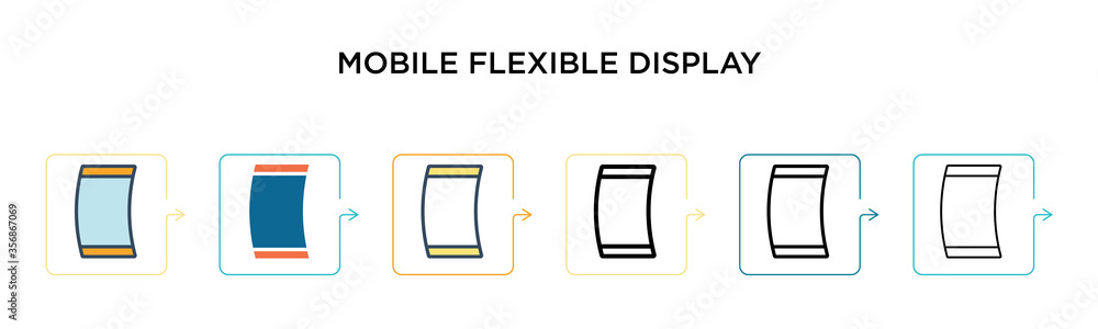 Mobile flexible display vector icon in 6 different modern styles. Black ...