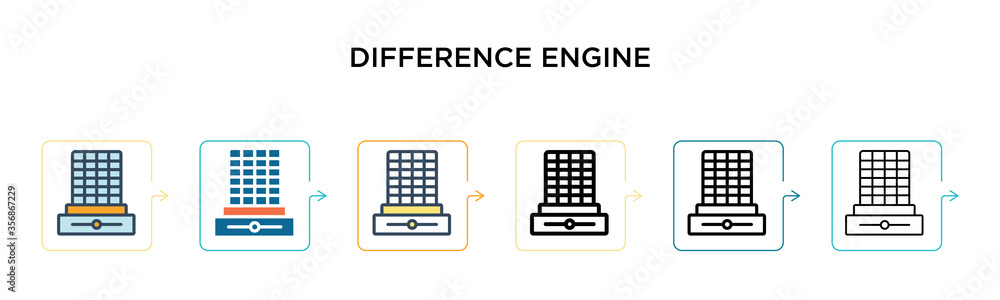 Difference engine vector icon in 6 different modern styles. Black, two ...