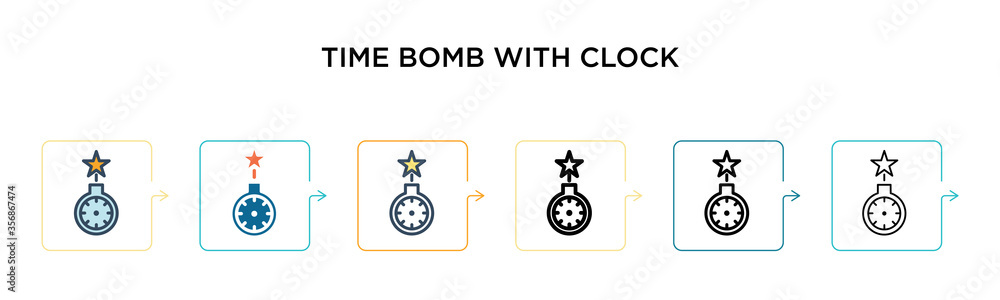 Time bomb with clock vector icon in 6 different modern styles. Black ...