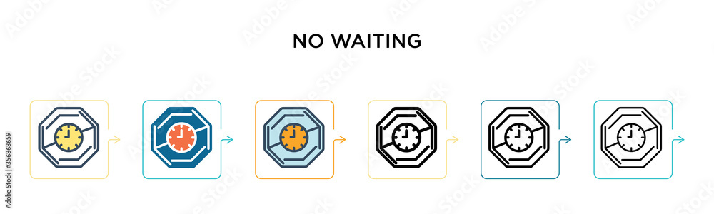 No waiting sign vector icon in 6 different modern styles. Black, two ...