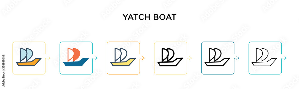 Yatch boat vector icon in 6 different modern styles. Black, two colored ...