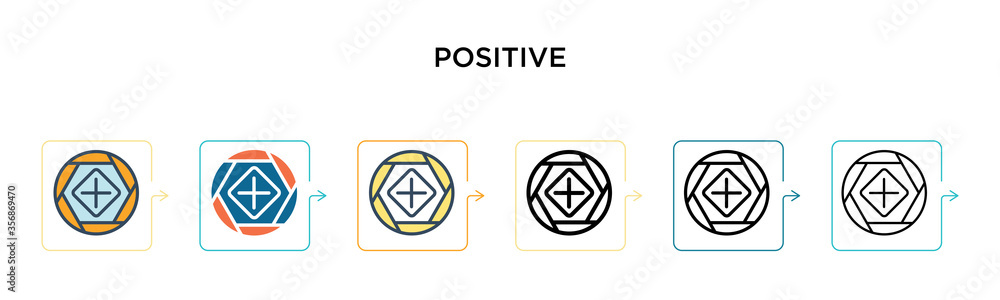 Positive vector icon in 6 different modern styles. Black, two colored ...