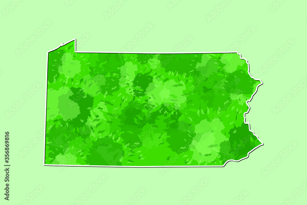 Pennsylvania watercolor map vector illustration of green color with ...