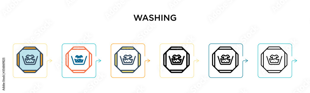 Washing vector icon in 6 different modern styles. Black, two colored ...