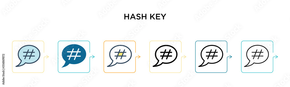Hash key vector icon in 6 different modern styles. Black, two colored ...