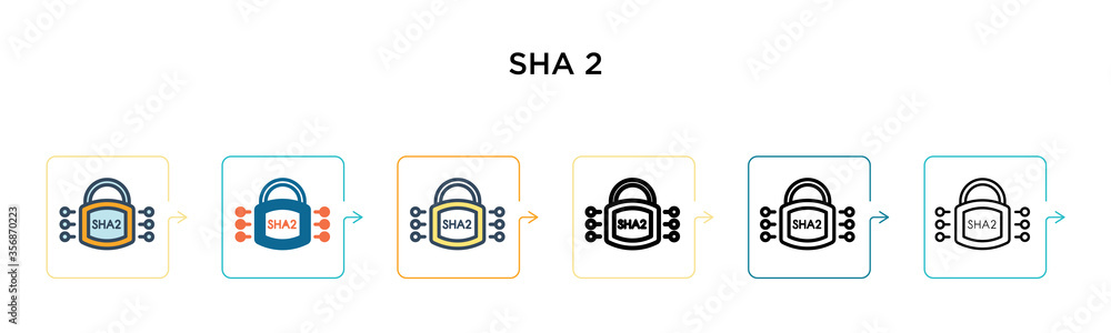 Sha 2 vector icon in 6 different modern styles. Black, two colored sha ...