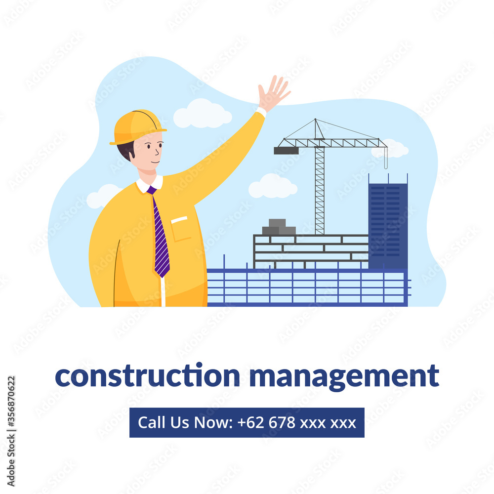 Under construction building work process promotion banner. Architect ...