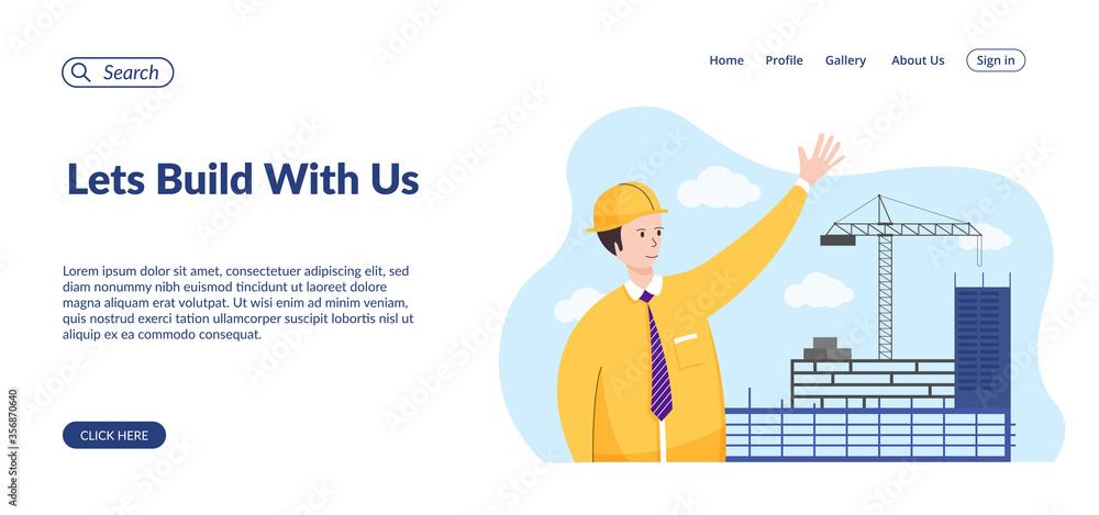 Lets build with us website landing page. Under construction building ...