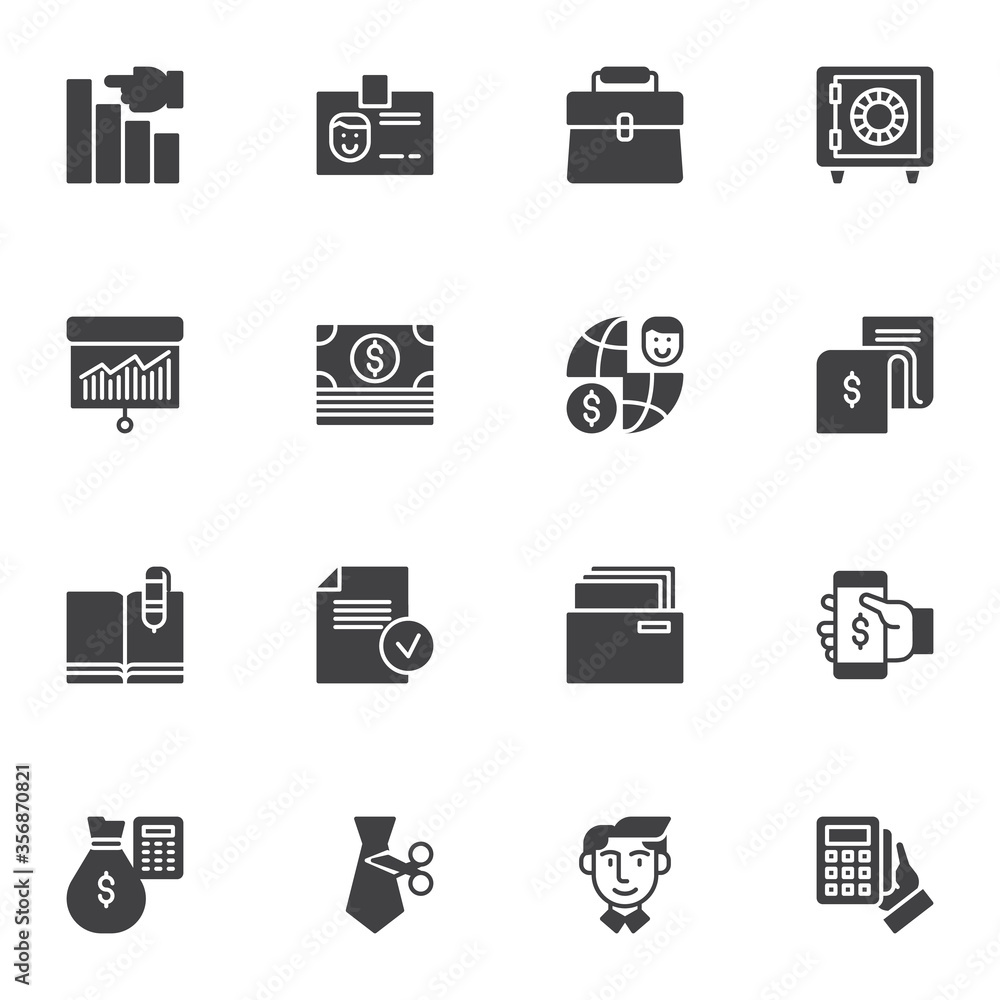 Banking business vector icons set, modern solid symbol collection ...