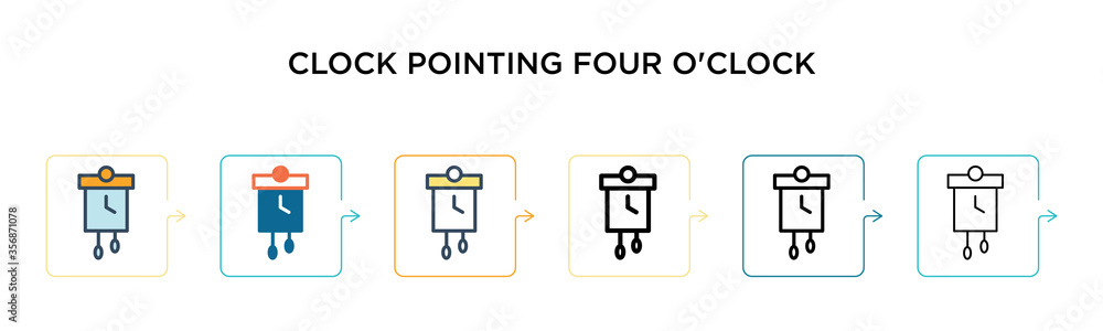 Clock pointing four o'clock vector icon in 6 different modern styles ...