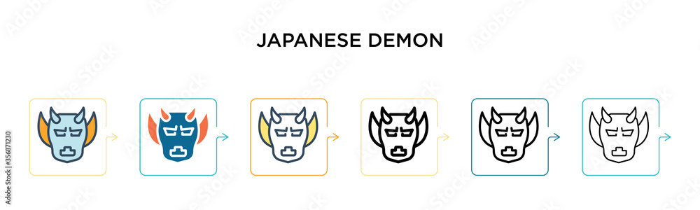 Japanese demon vector icon in 6 different modern styles. Black, two ...