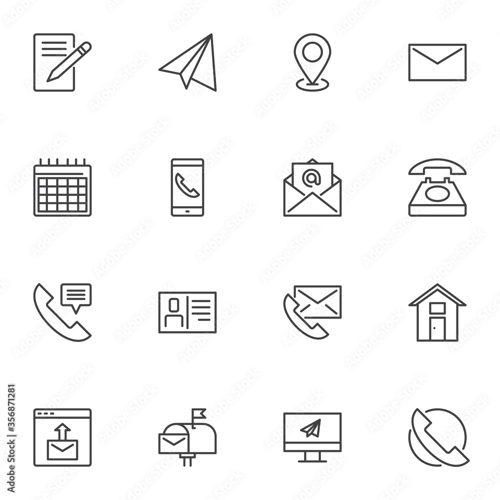 Contact us line icons set, outline vector symbol collection, linear ...