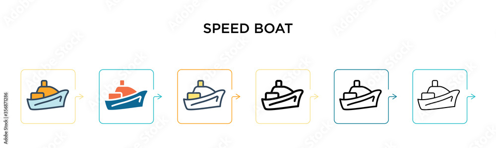 Speed boat vector icon in 6 different modern styles. Black, two colored ...