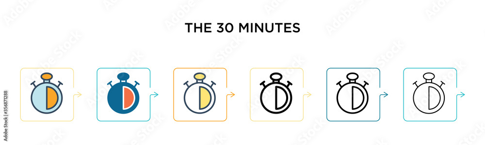The 30 minutes vector icon in 6 different modern styles. Black, two ...