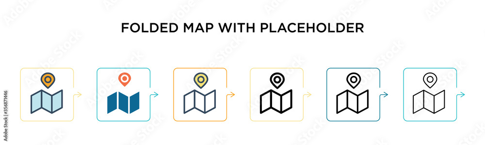 Folded map with placeholder vector icon in 6 different modern styles ...