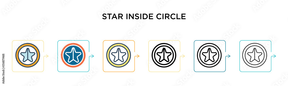 Star inside circle vector icon in 6 different modern styles. Black, two ...