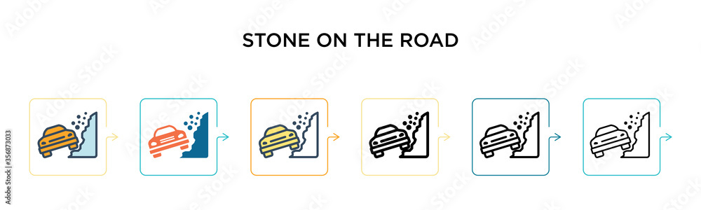 Stone on the road vector icon in 6 different modern styles. Black, two ...