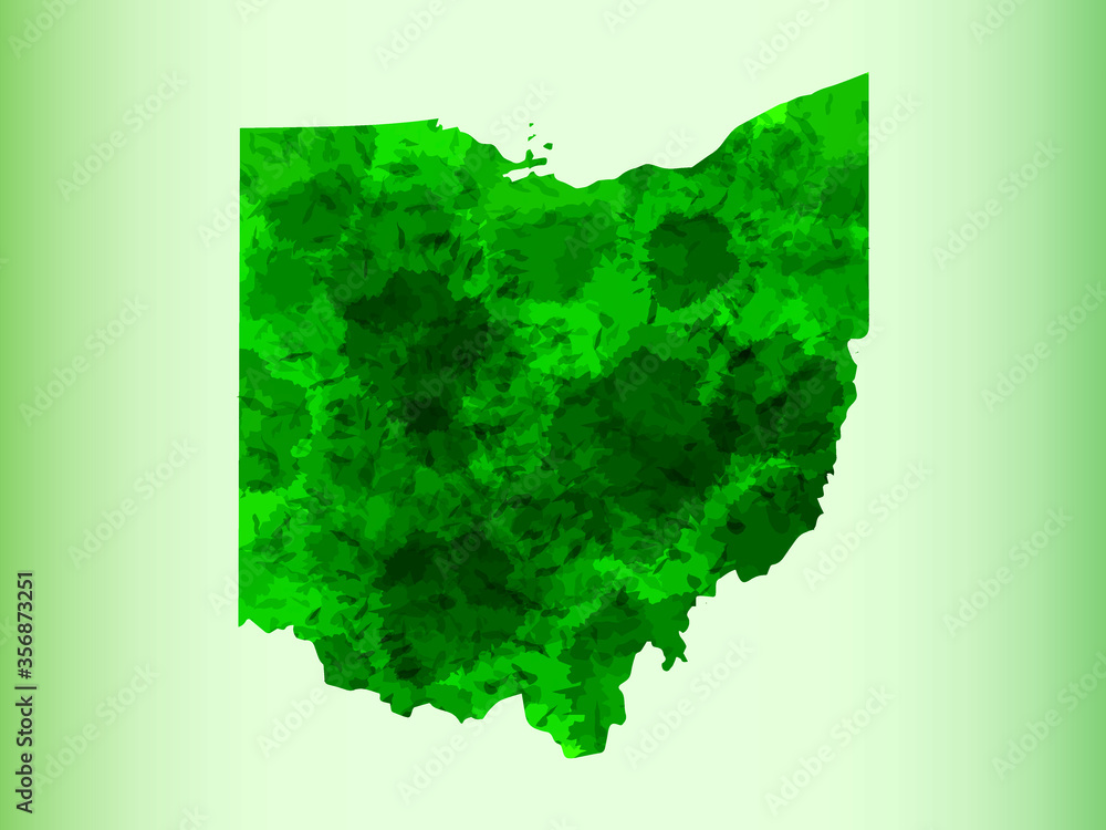 Ohio watercolor map vector illustration of green color on light ...