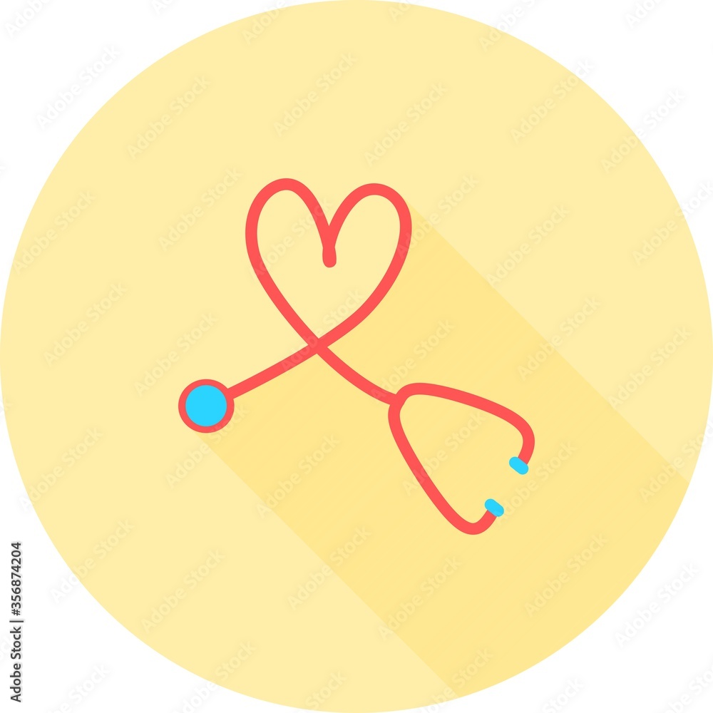 Stethoscope in circle icon with long shadows trendy flat style ...