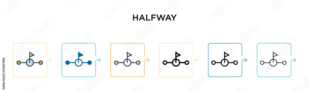 Halfway vector icon in 6 different modern styles. Black, two colored ...