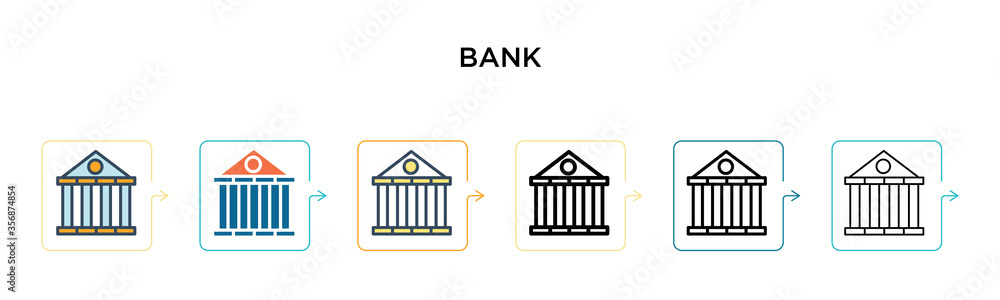Bank symbol vector icon in 6 different modern styles. Black, two ...