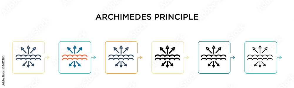 Archimedes principle vector icon in 6 different modern styles. Black ...