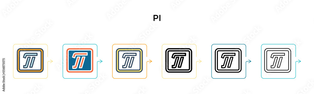 Pi vector icon in 6 different modern styles. Black, two colored pi ...