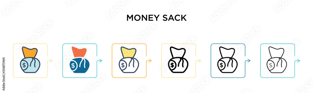 Money sack vector icon in 6 different modern styles. Black, two colored ...