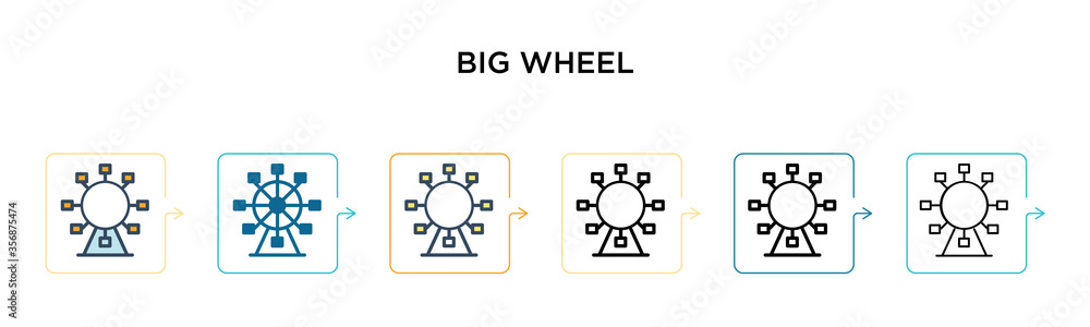 Big wheel vector icon in 6 different modern styles. Black, two colored ...