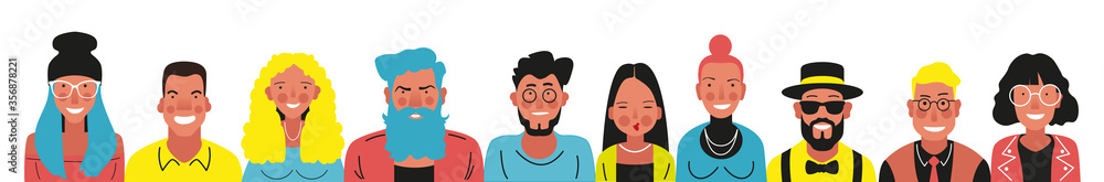 Bright person portrait. Avatars set. Hand drawn flat style ...