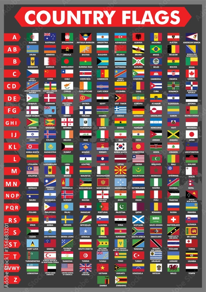 country flags in alphabetical order Stock Vector | Adobe Stock