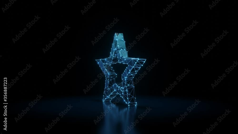 3d rendering seamless loop 4k rotation wireframe neon glowing symbol of bookmark star button ...